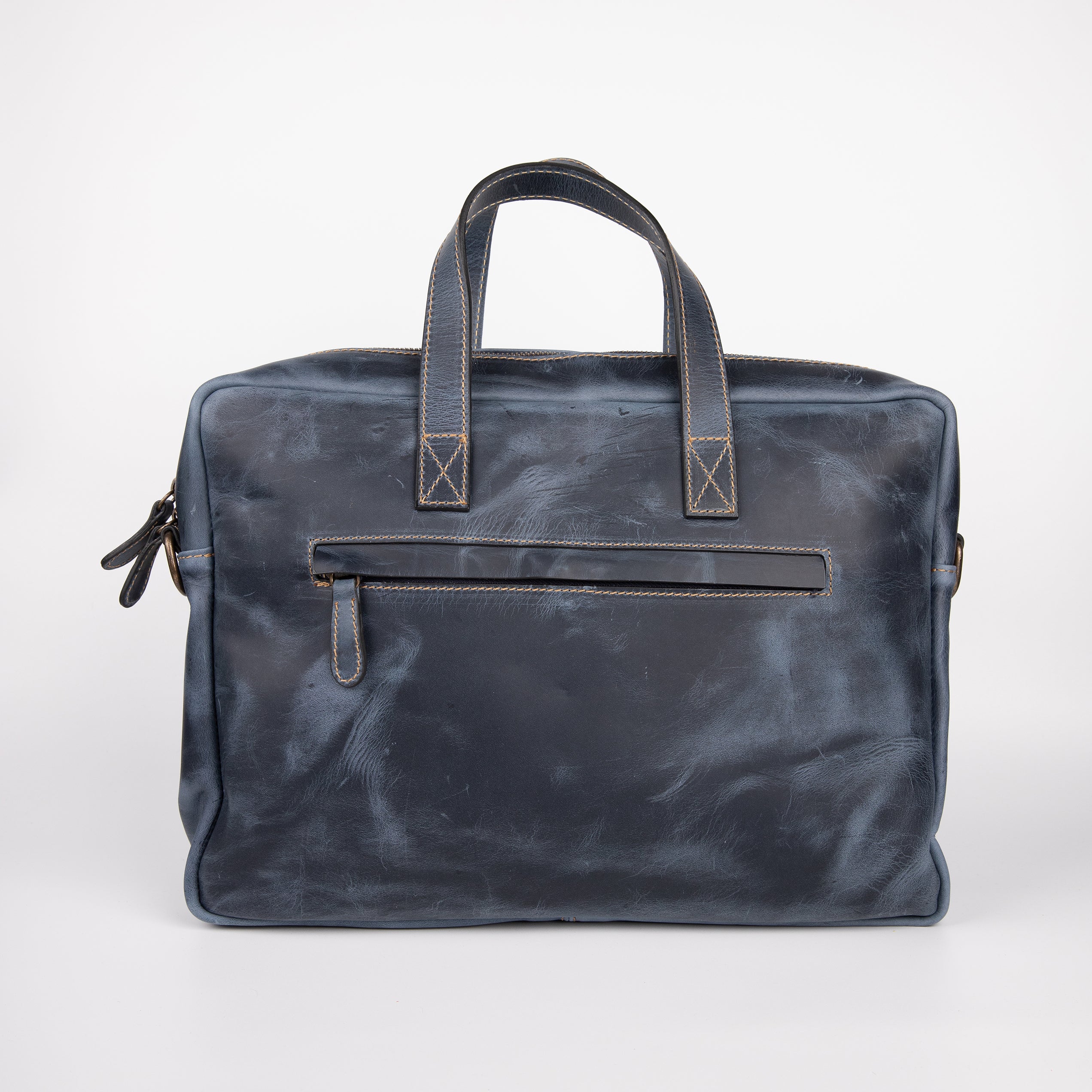 Two Pocket Belt Strap Briefcase - Dark Blue | Chicatolia
